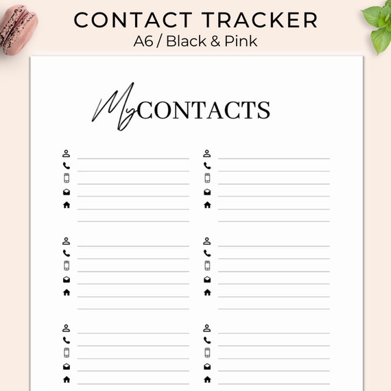 Printable Contacts Page Address Book Contact Book Printable - Etsy