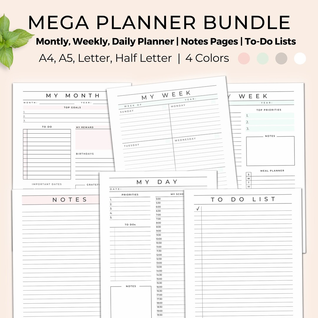 Planner Bundle Printable, Daily Weekly Monthly Planner Bundle ...