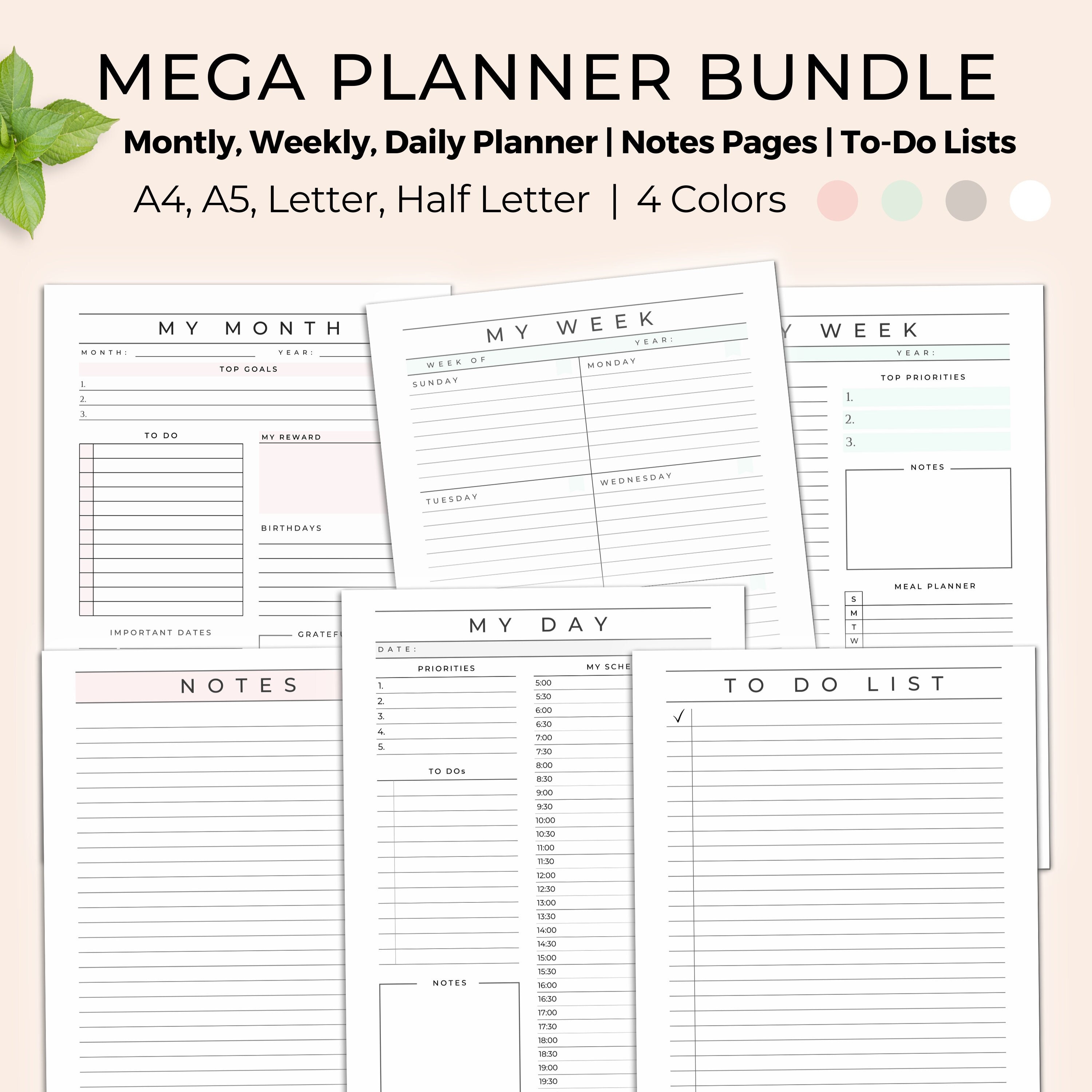 Printable To Do List Bundle Pdf Digital Download Daily Weekly Monthly ...