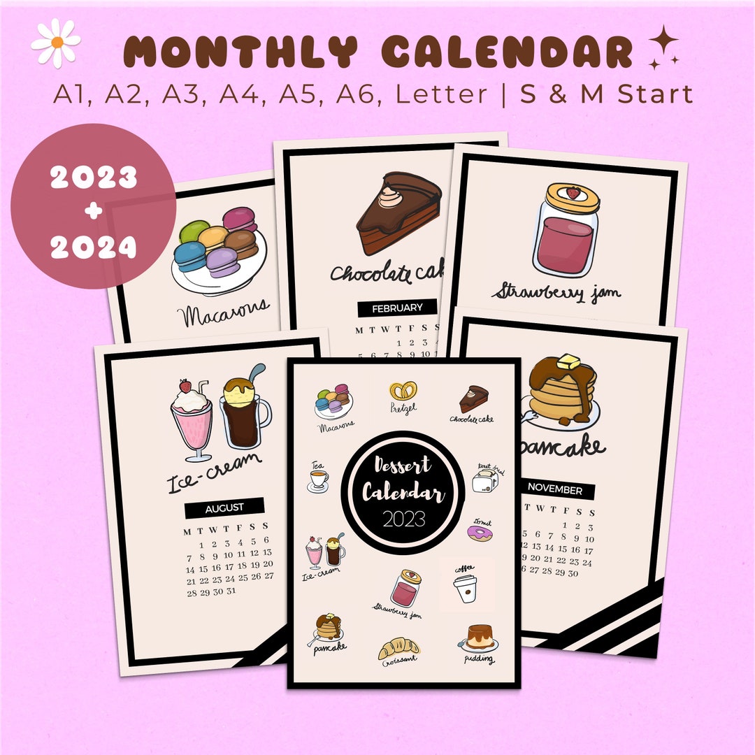 2023-2024 Cute Printable Dessert Calendar, Large Wall Calendar, Desk ...