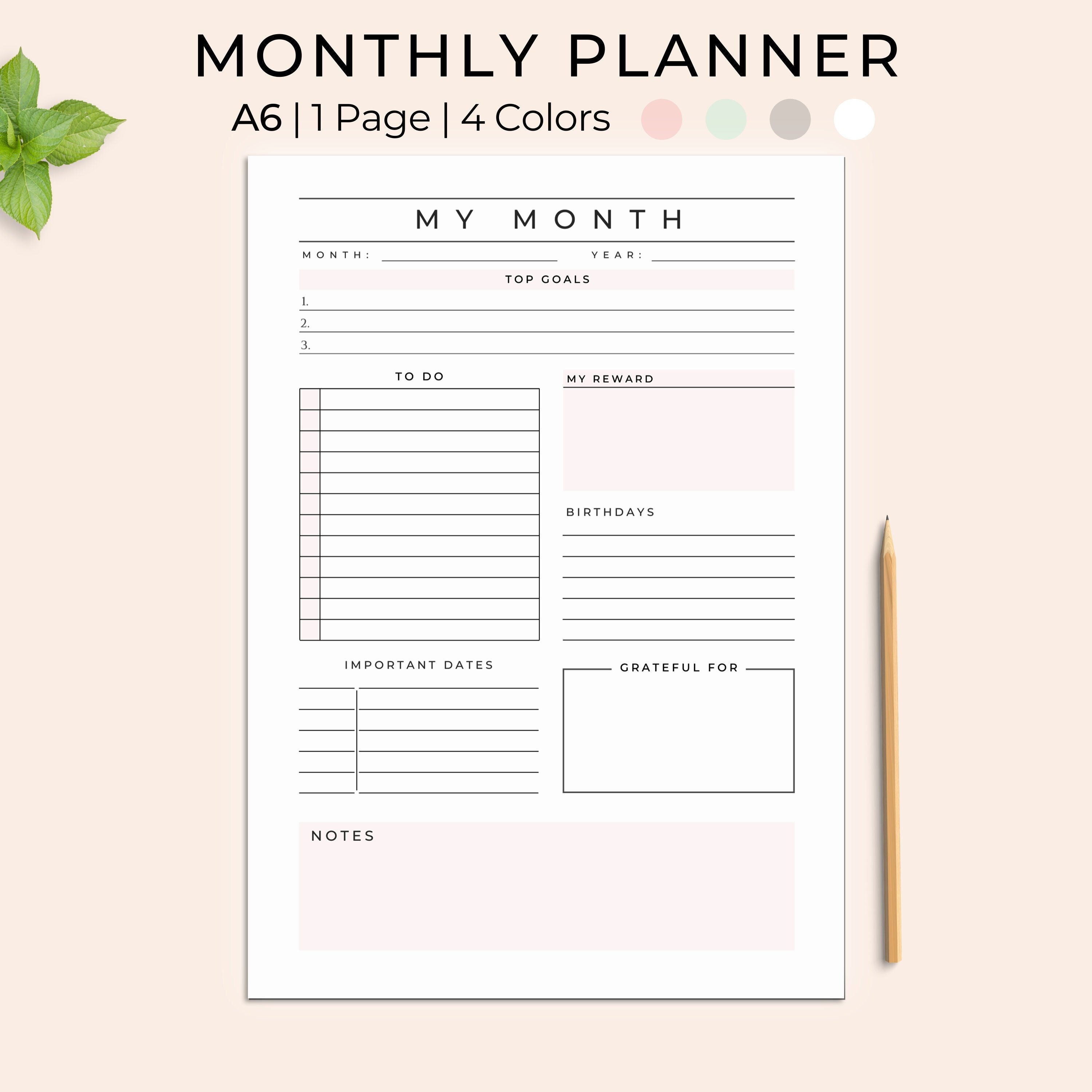 Monthly Planner Printable Month on One Page Monthly Planner - Etsy