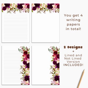 Purple Floral Printable Stationery, Letter, Printable Stationary ...
