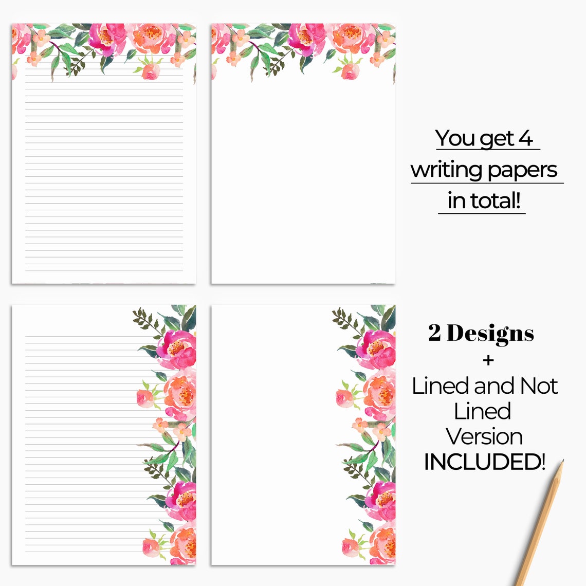 Printable Watercolor Floral Stationery Printable Writing - Etsy