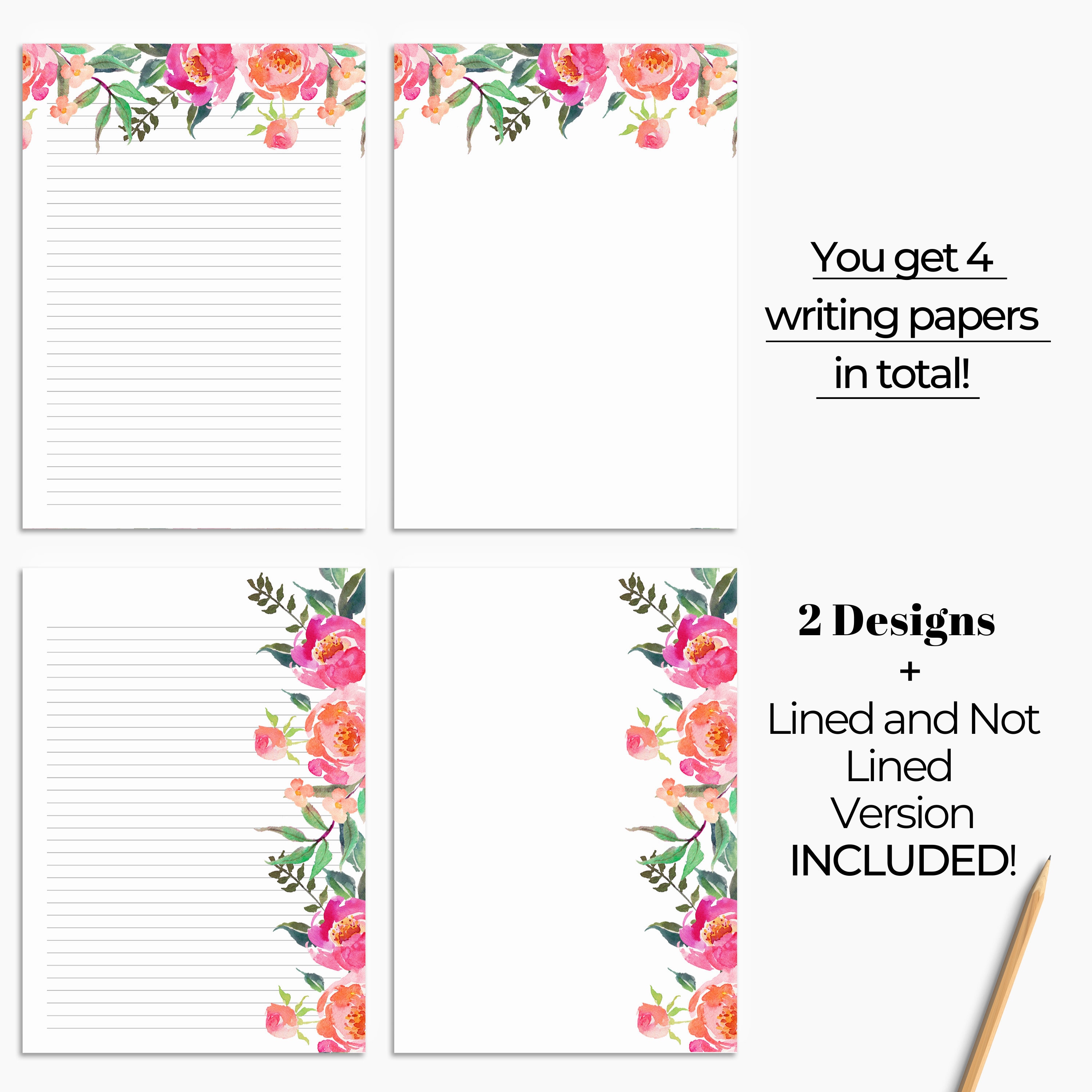 Printable Watercolor Floral Stationery Printable Writing - Etsy