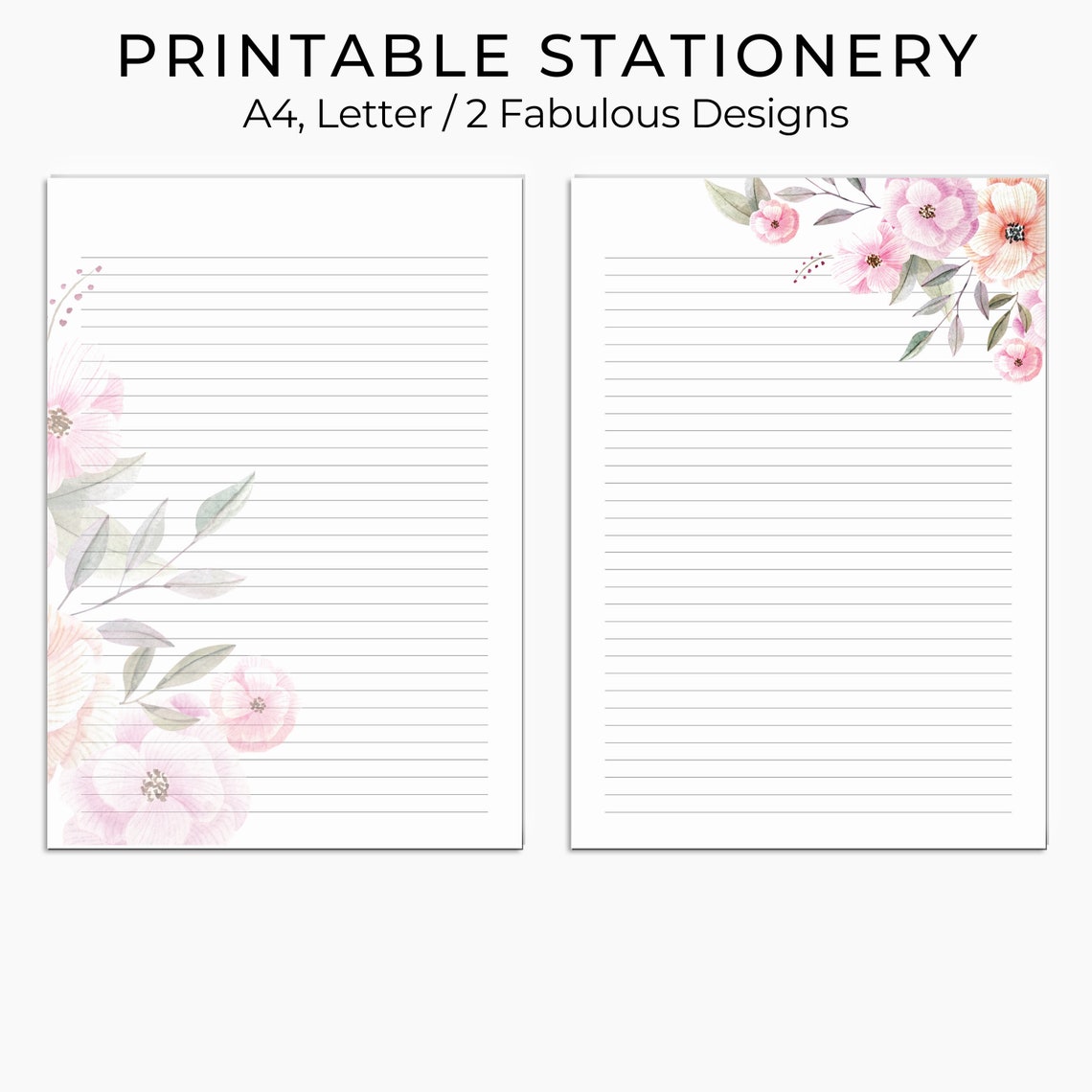 Pastel Floral Printable Writing Paper Printable Stationery | Etsy