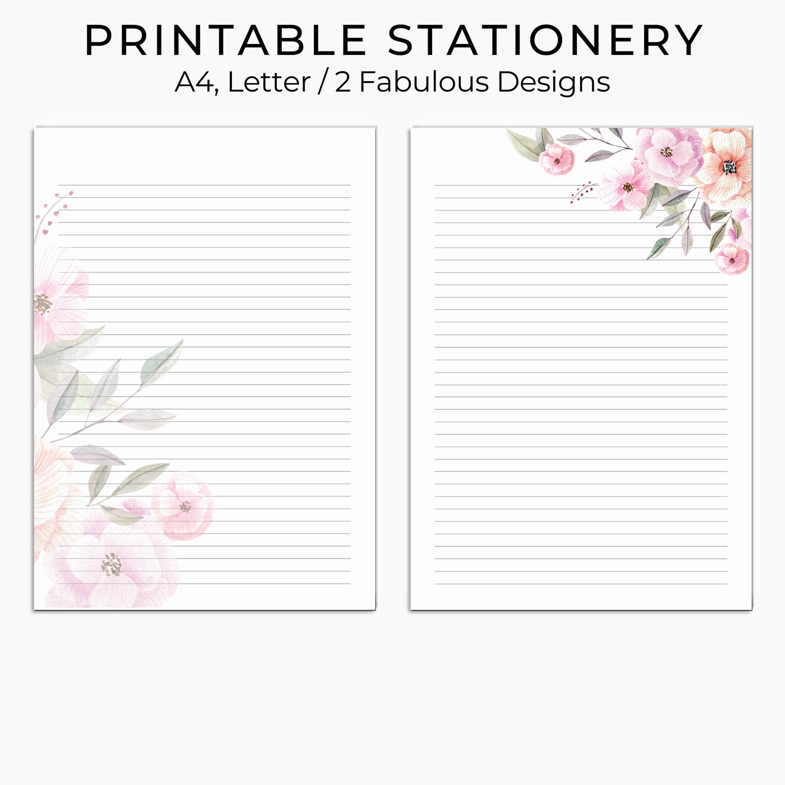 Pastel Floral Printable Writing Paper Printable Stationery | Etsy