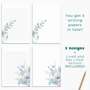 Floral Blue Printable Stationery, Printable Stationery Paper, Writing ...