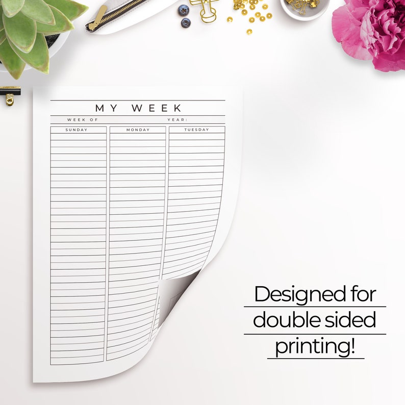 Week on Two Pages Printable Undated Weekly Planner W02P | Etsy