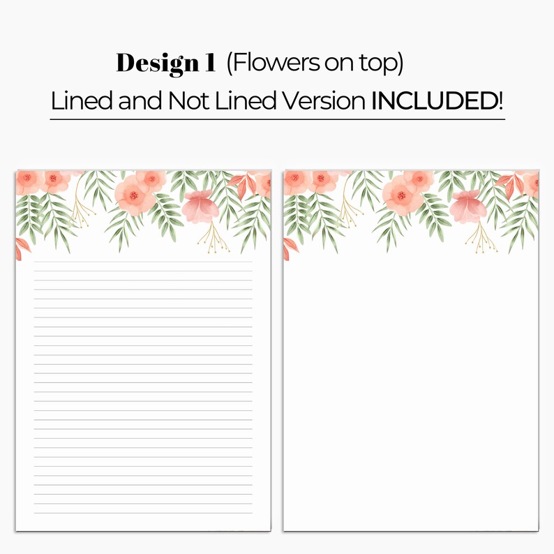 Printable Floral Writing Paper Printable Stationery Lined - Etsy