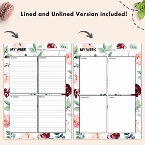 Weekly Planner Printable, Week on Two Pages, WO2P, Planner Inserts ...