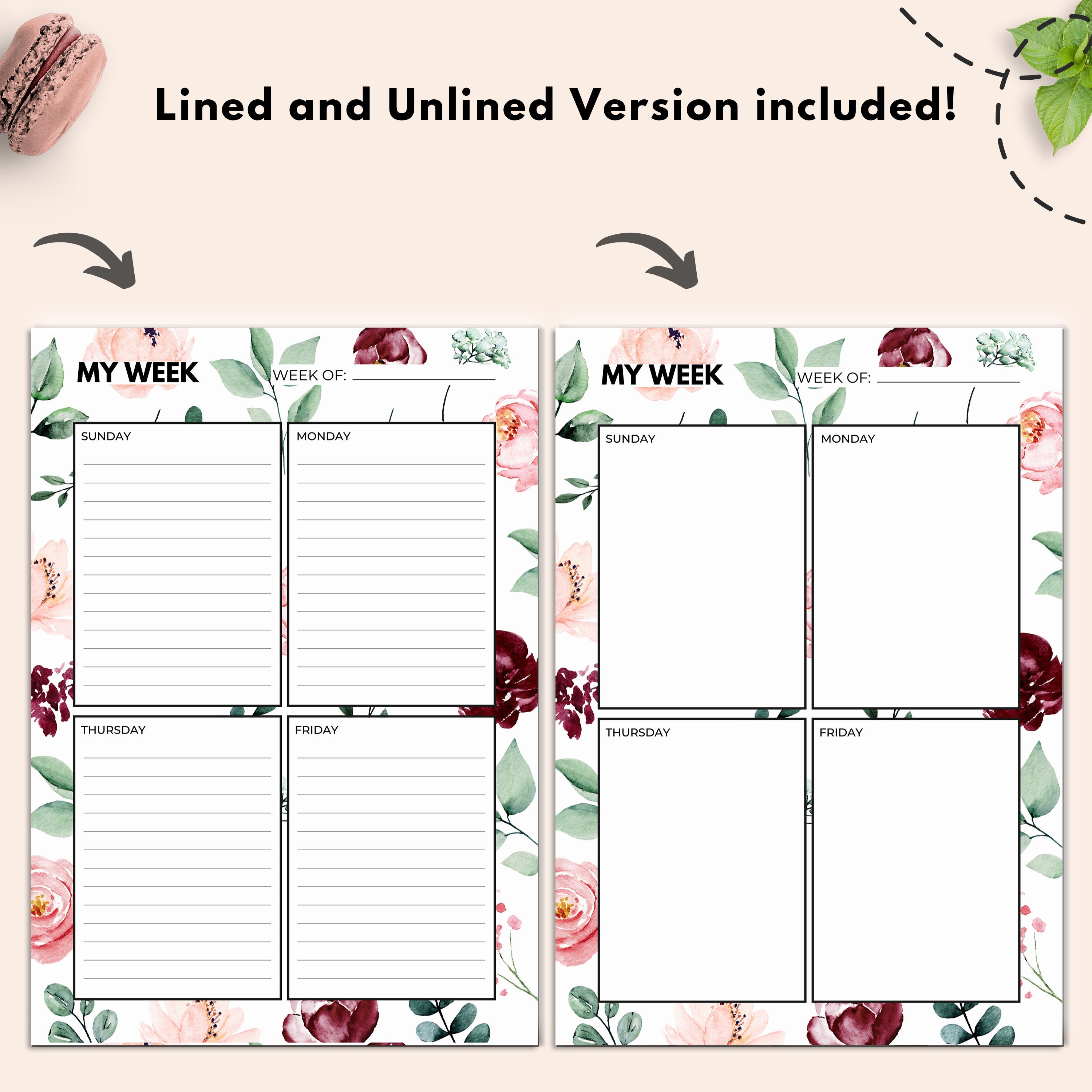 Weekly Planner Printable Week on Two Pages WO2P Planner | Etsy