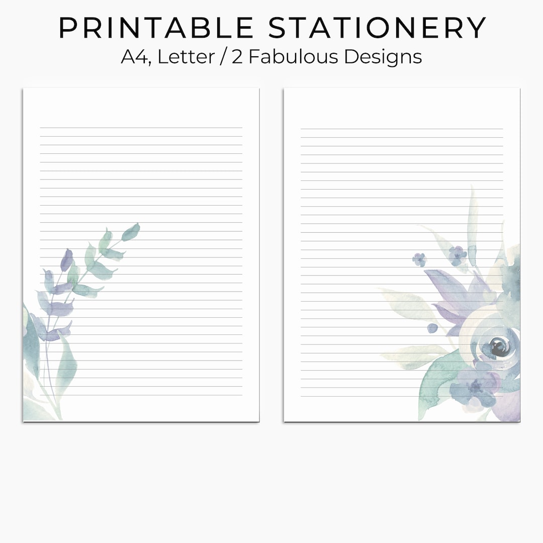 Floral Blue Printable Stationery Printable Stationery Paper - Etsy