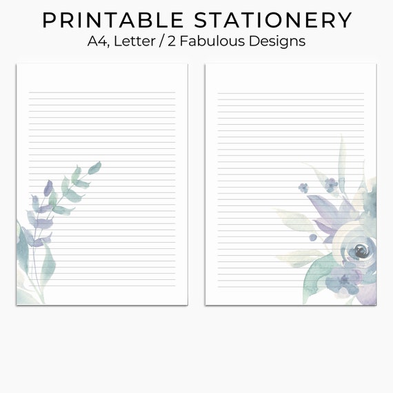 Floral Blue Printable Stationery Printable Stationery Paper - Etsy