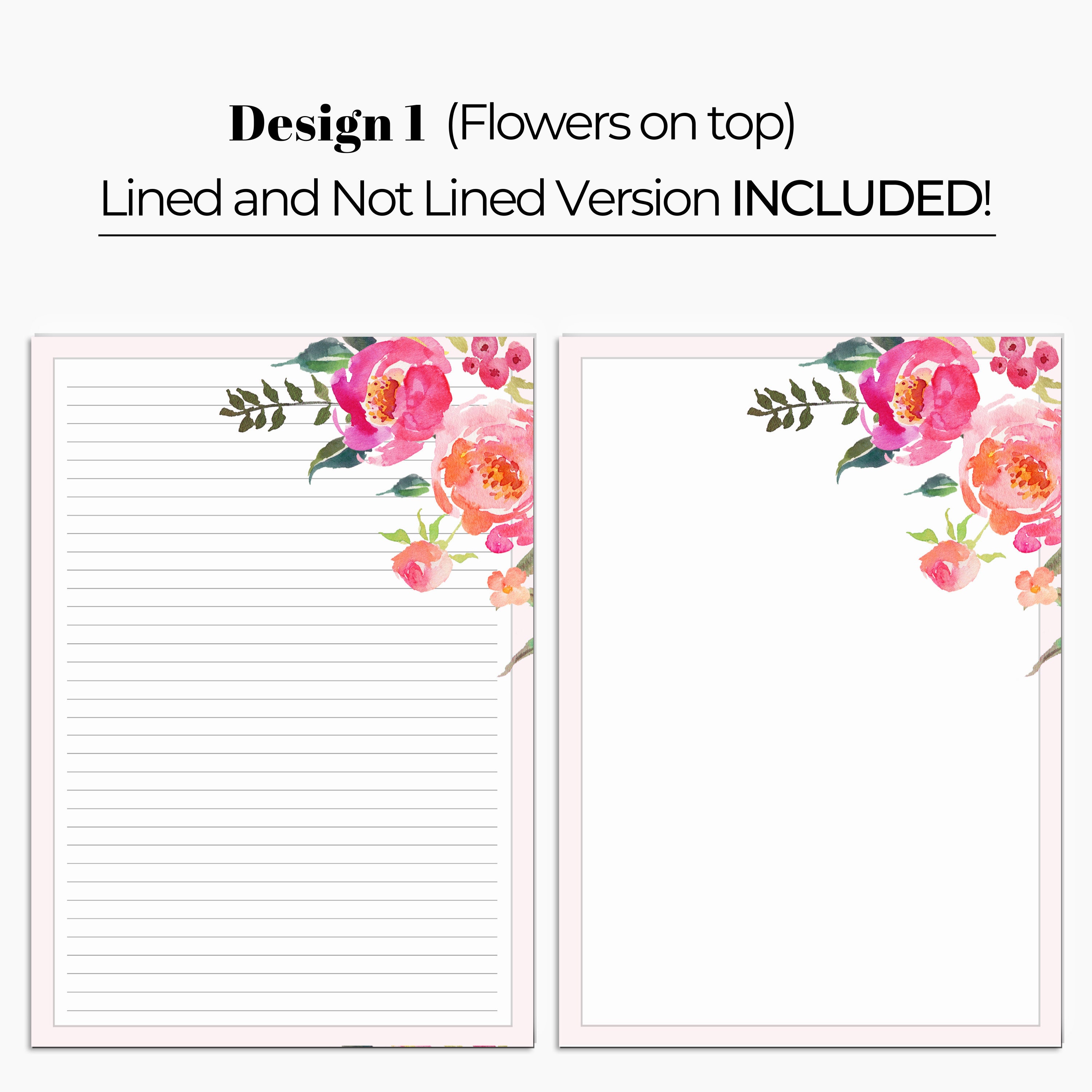 Printable Floral Writing Paper Printable Stationery Lined - Etsy