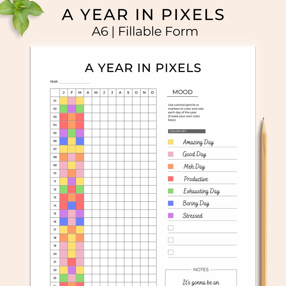 A Year in Pixels Printable, Yearly Mood Tracker, Year in Pixels ...