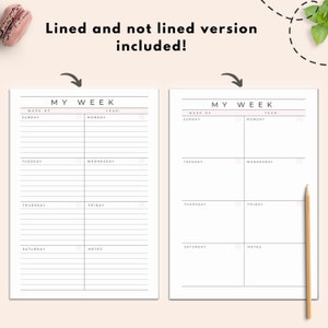 Undated Weekly Planner Printable, Week on Two Pages Printable, W02P ...