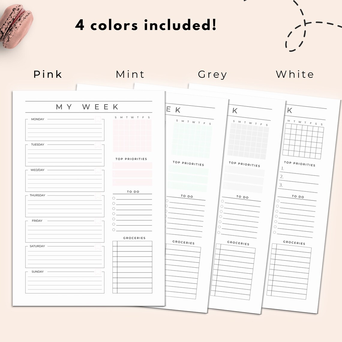 Undated Weekly Planner Printable Weekly Organizer Weekly - Etsy