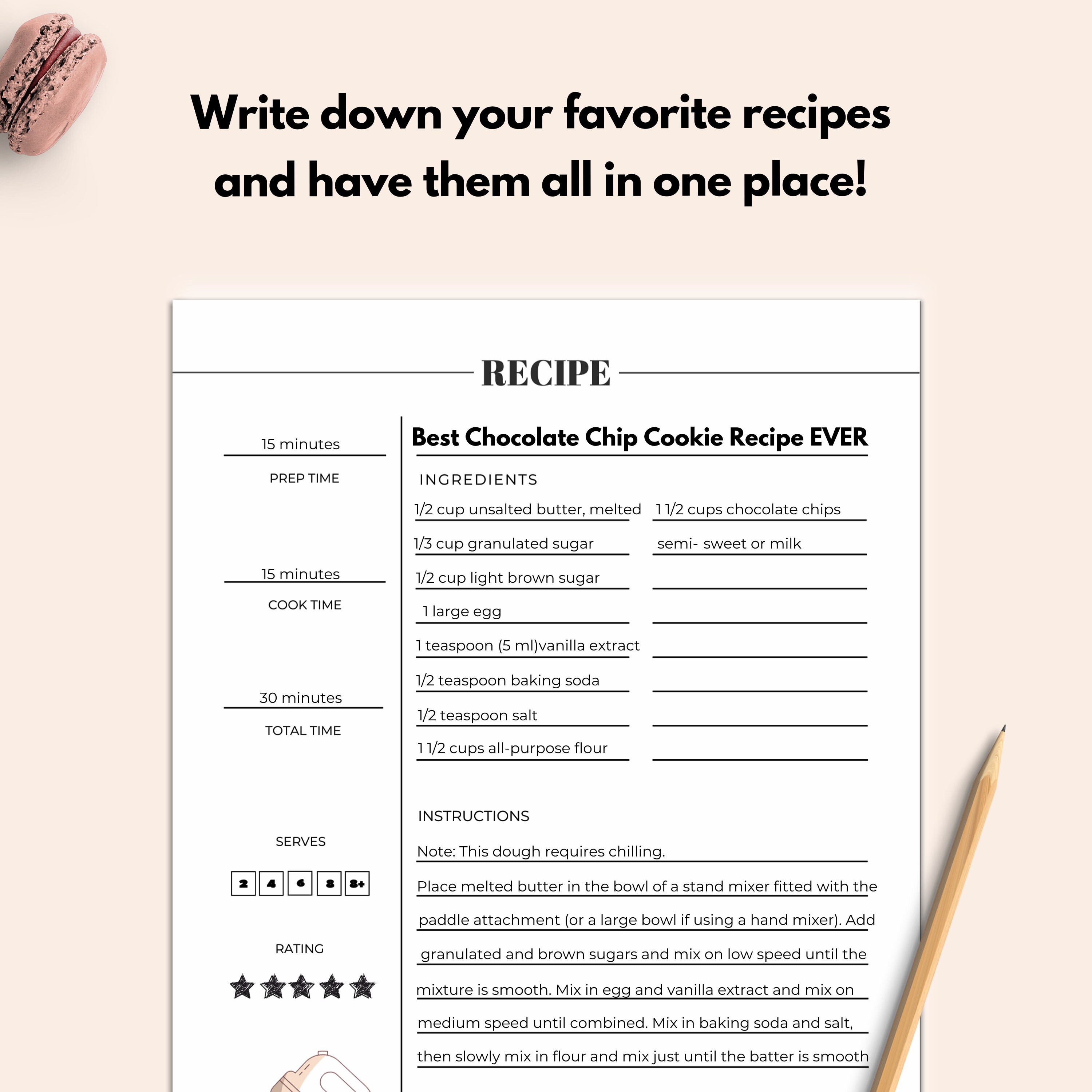 Printable Recipe Page Grocery List Printable Recipe Planner | Etsy