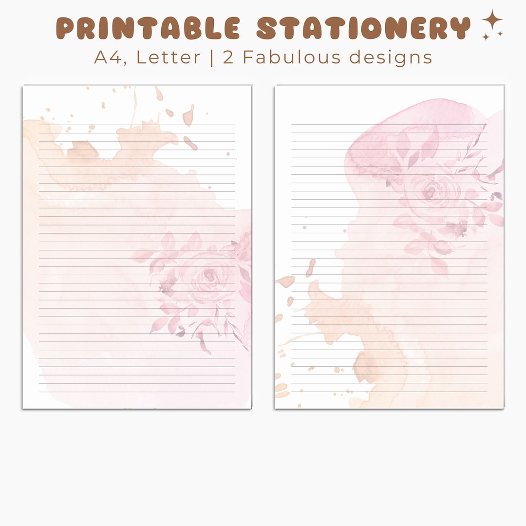Watercolor Printable Stationary, Printable Writing Paper, Printable ...