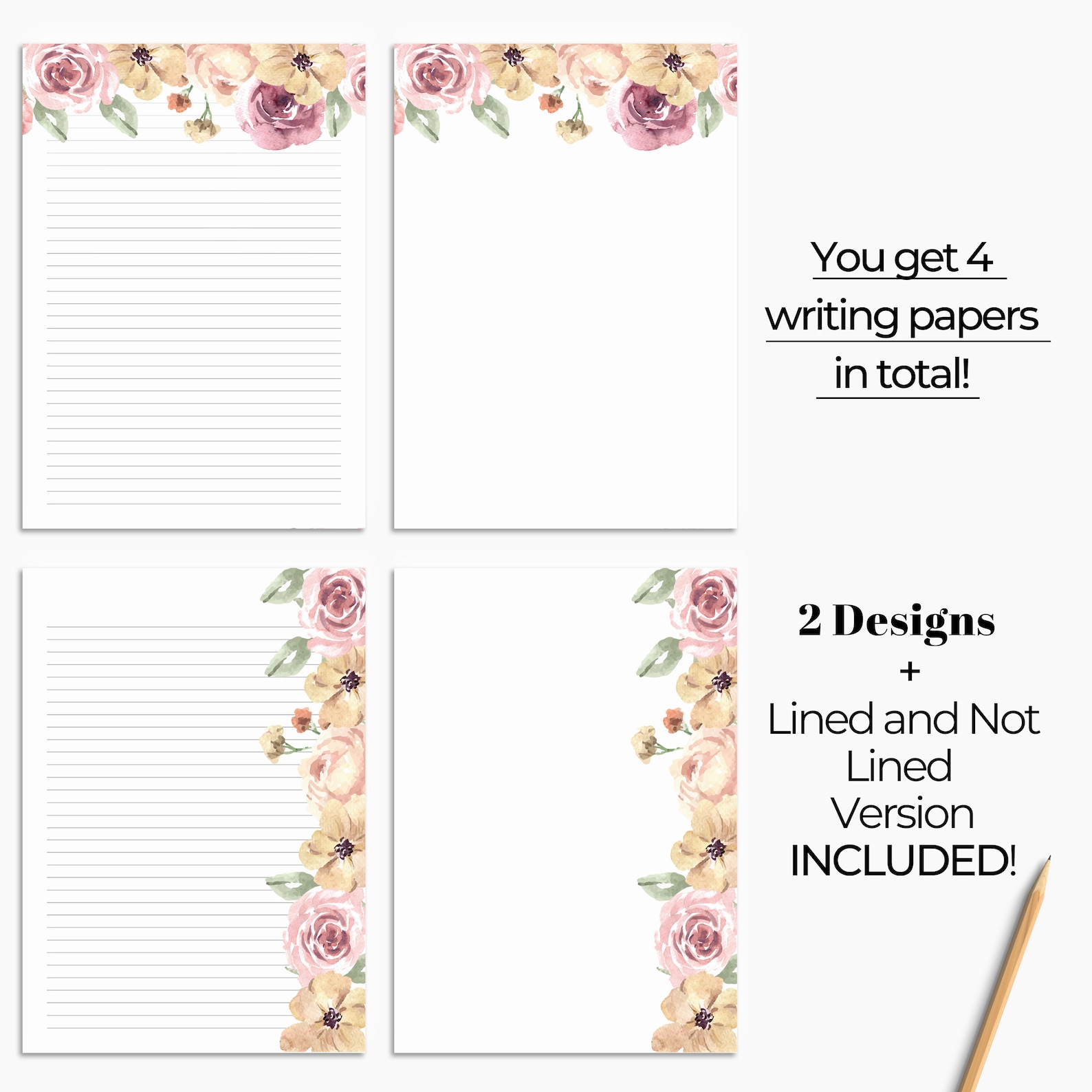 Printable Floral Writing Paper Printable Stationery Lined - Etsy