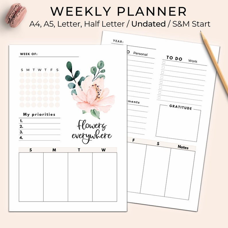 Weekly Planner Printable Week at a Glance Printable Weekly | Etsy