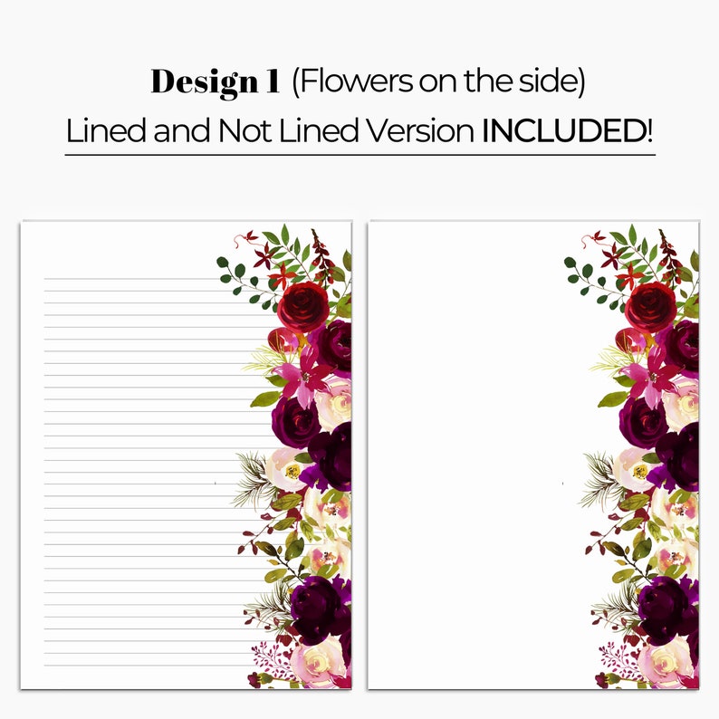 Purple Floral Printable Stationery A4 Printable Stationary - Etsy