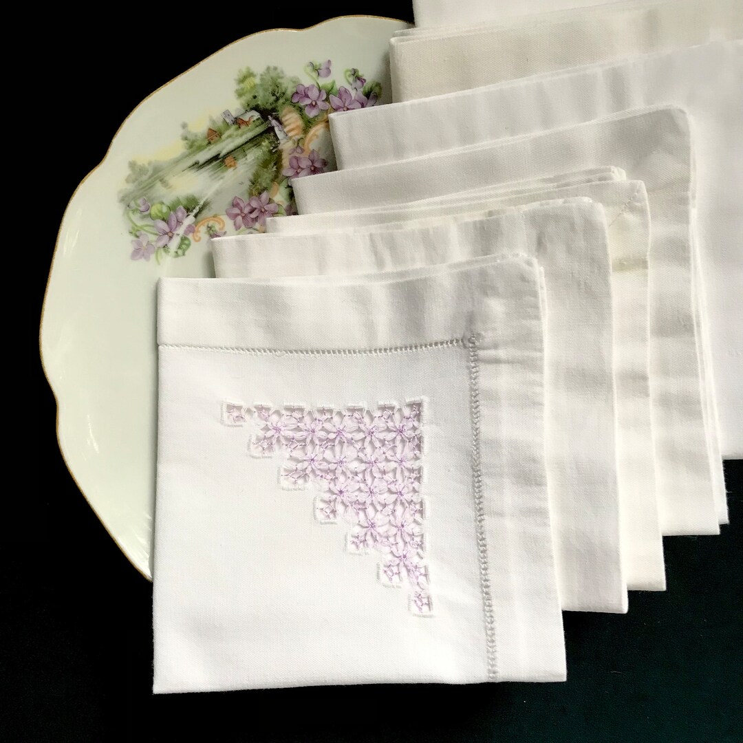 8 White Antique Napkins Made of Fine Cotton With Embroidery - Etsy