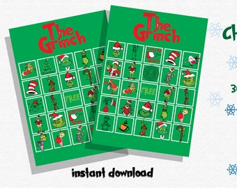 Grinch Bingo Set Printable Game 8.5x11 Christmas Movie Holiday Party ...