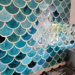 Tiles- Fish Shells in Turquoise - Etsy