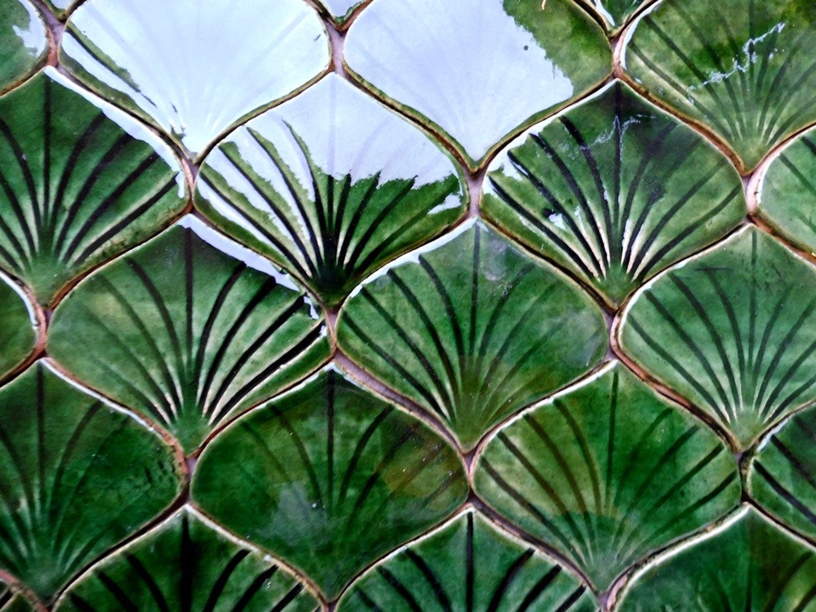 JAPANESE GREEN FAN Tiles - Etsy