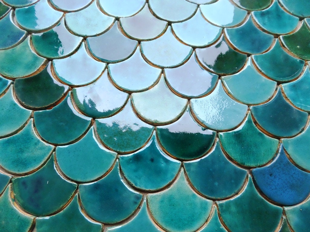 Tiles Fish Shells in Turquoise - Etsy