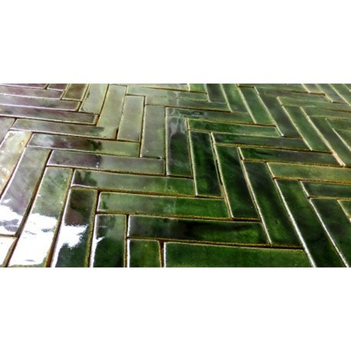 Tiles mosaic green herringbone | Etsy