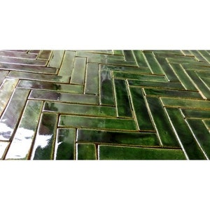 Tiles, Mosaic - Green Herringbone - Etsy