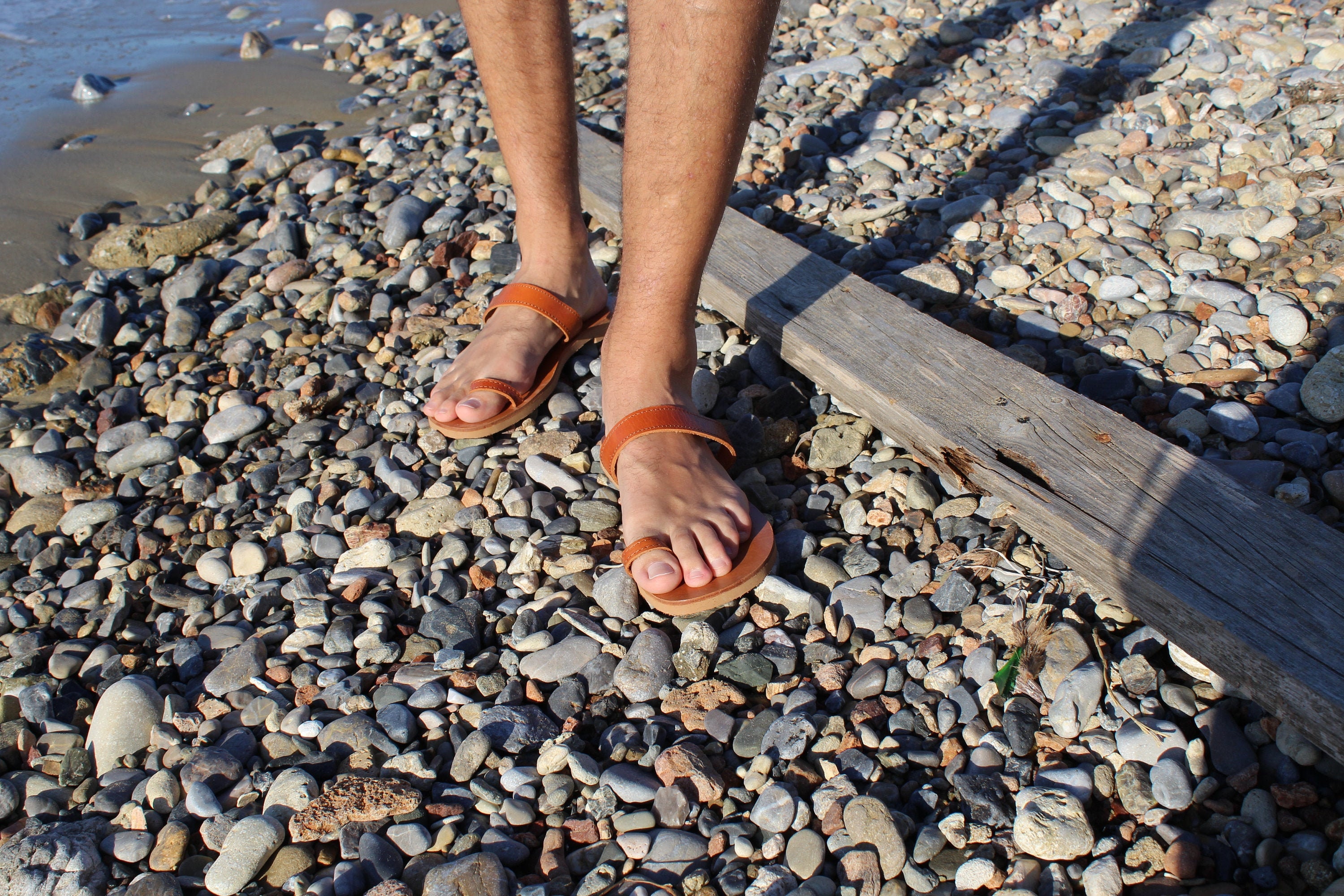 Toe Ring Sandals for Men, Greek Style Flat Sandals, Leather Summer ...