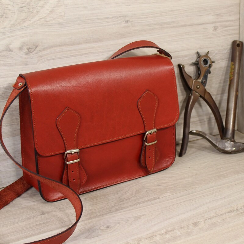 Red Leather Satchel - Etsy