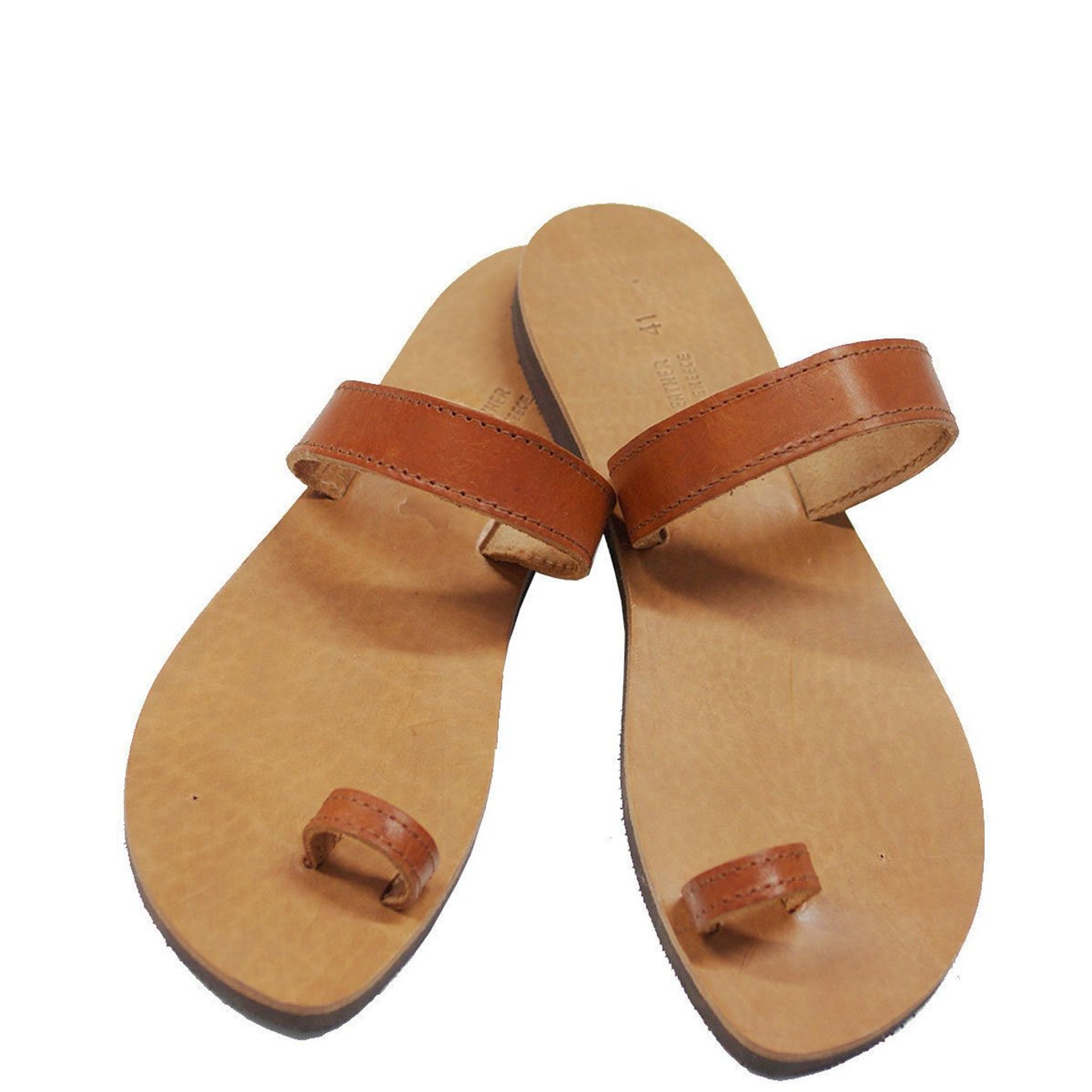 Toe Ring Leather Sandals Greek Style Flat Sandals Leather | Etsy