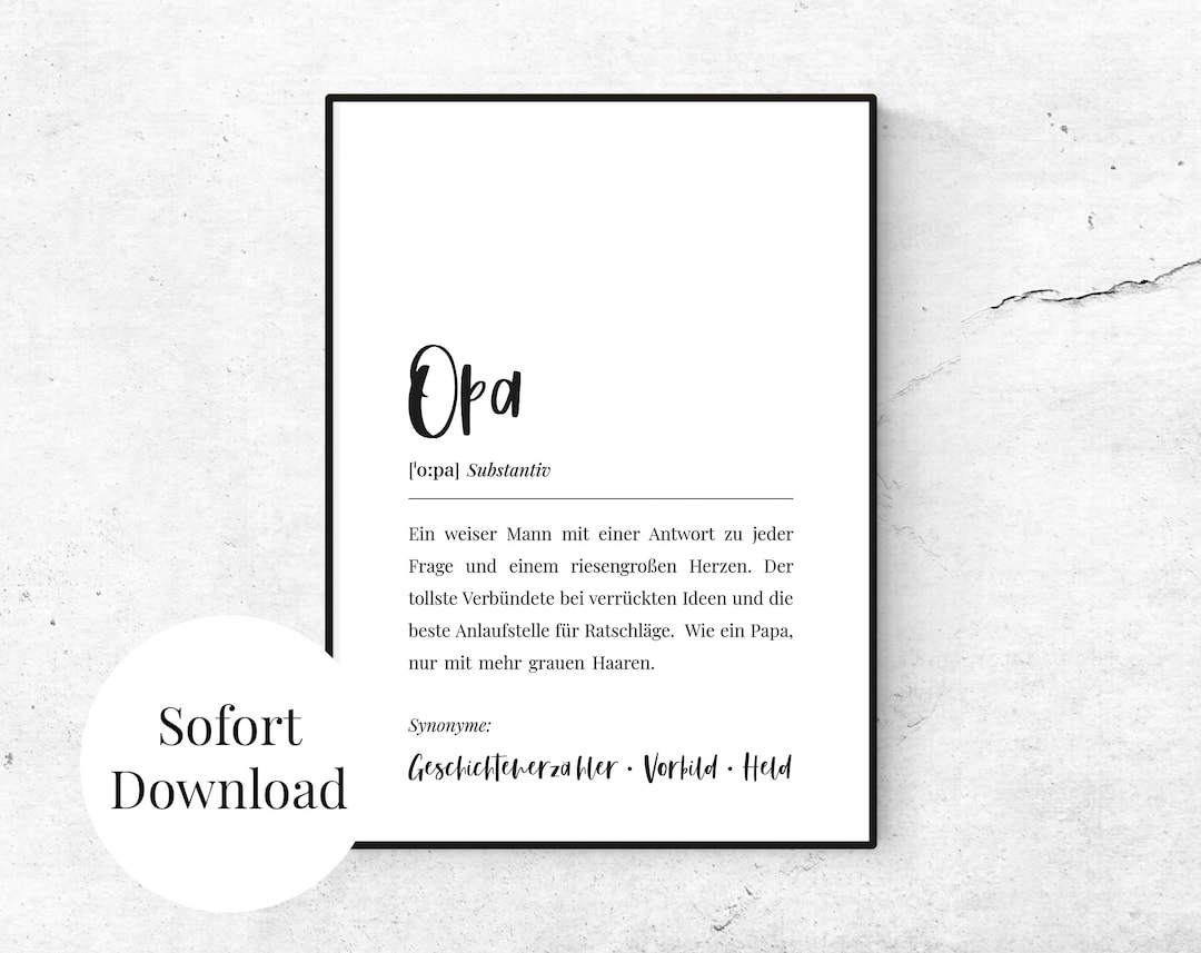 Printable Poster Karte "Opa" Definition | Art Print zum Ausdrucken ...