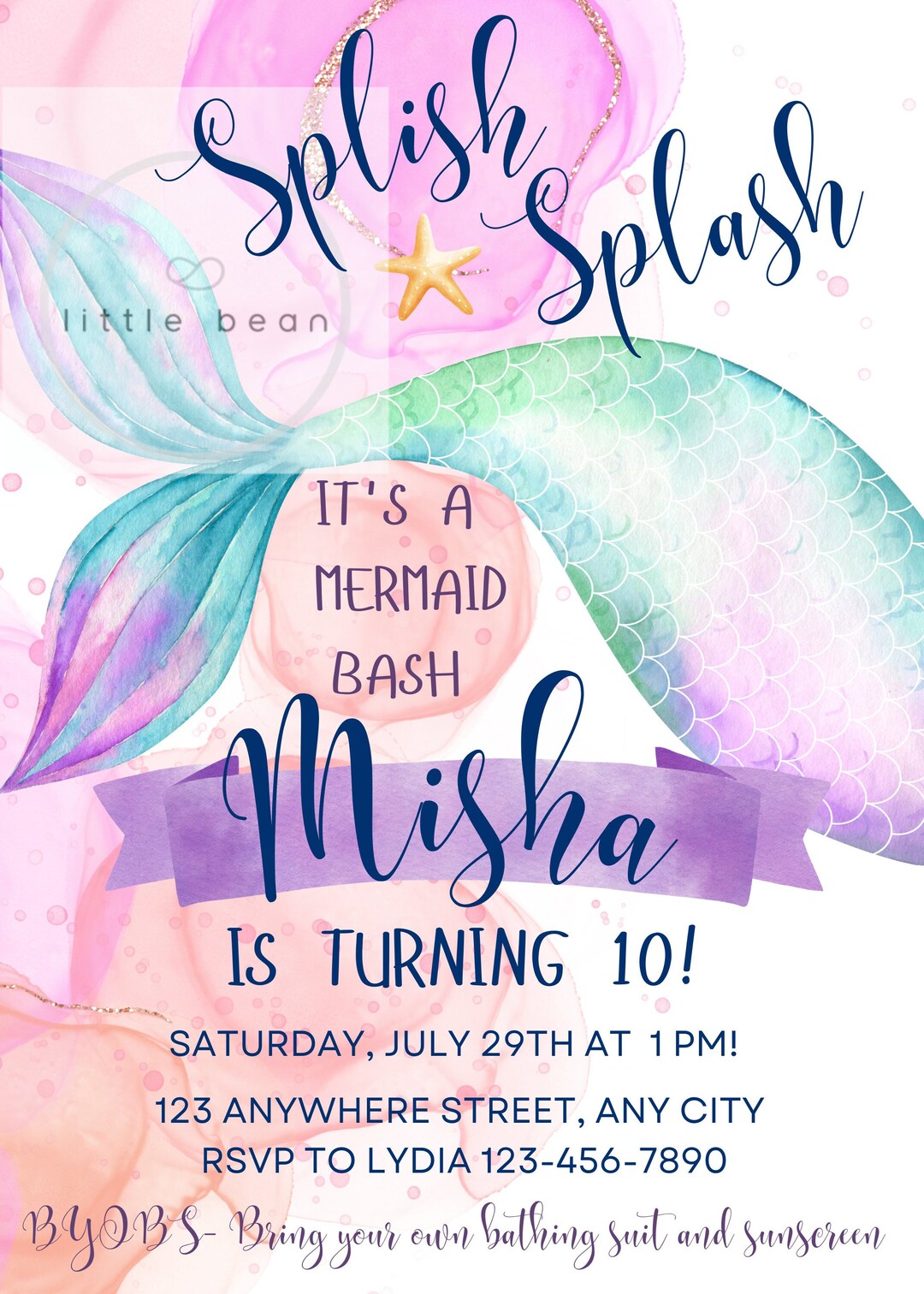 Splish Splash, It's a Mermaid Bash! | Mermaid Digital Birthday ...