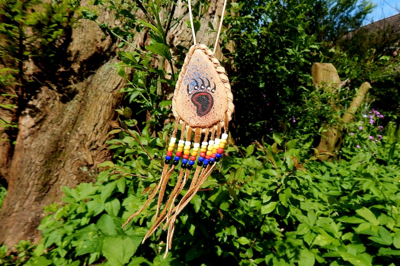 Indian Protective Amulet, Deerskin, Bear Paw, Hand-painted, Boho ...