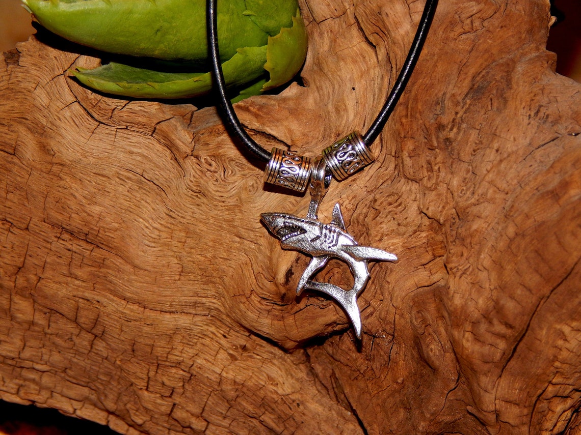 Surfer chain leather chain with shark pendant | Etsy