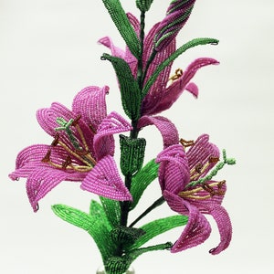 Pink Lily, French Beaded Flower, Beaded Lily, Lily Branch, Lily, Beaded ...