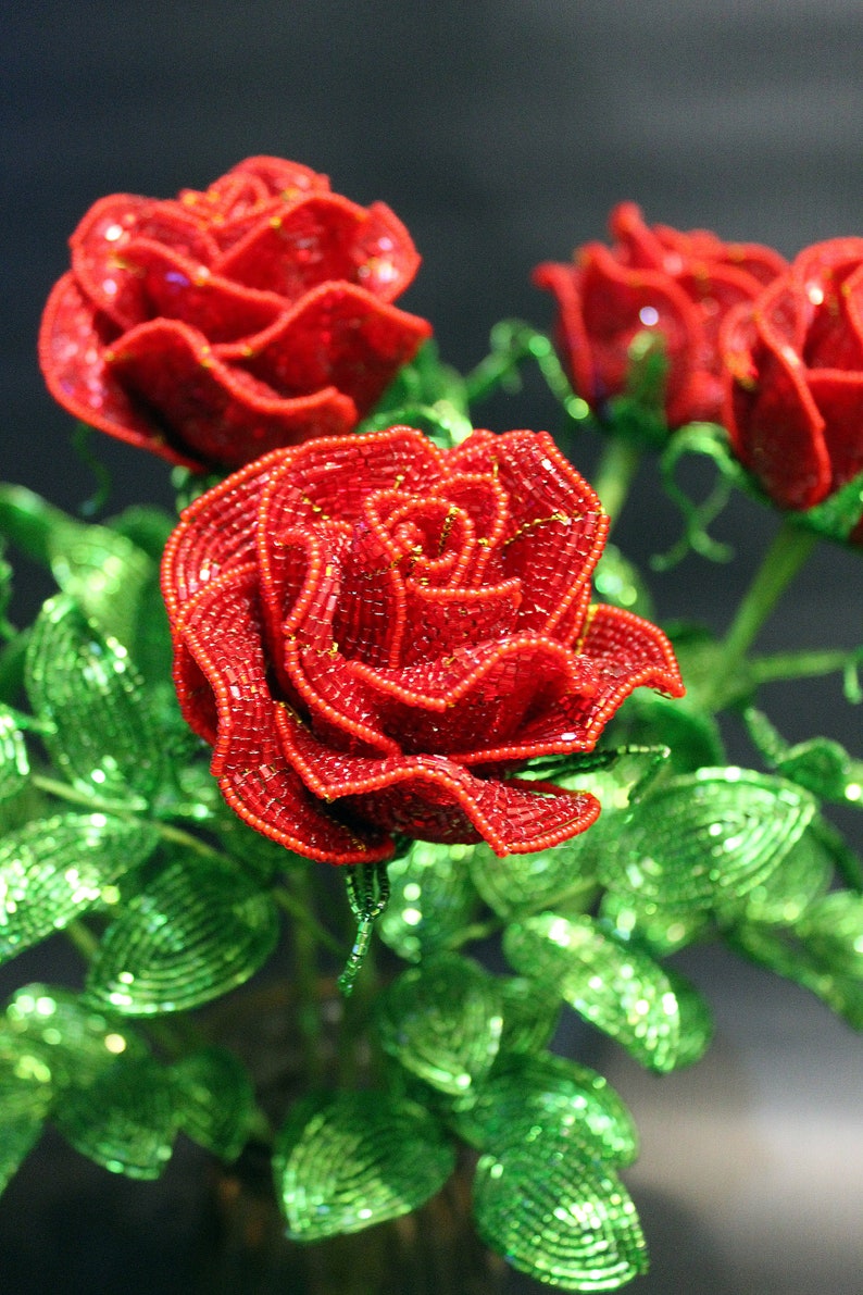 Beaded Flowers Bouquet of Roses From Beads Beaded Roses - Etsy