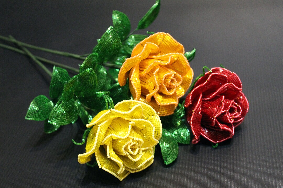 Beaded Flowers, French Beaded Flowers, Beaded Bouquet, Rose Bouquet ...