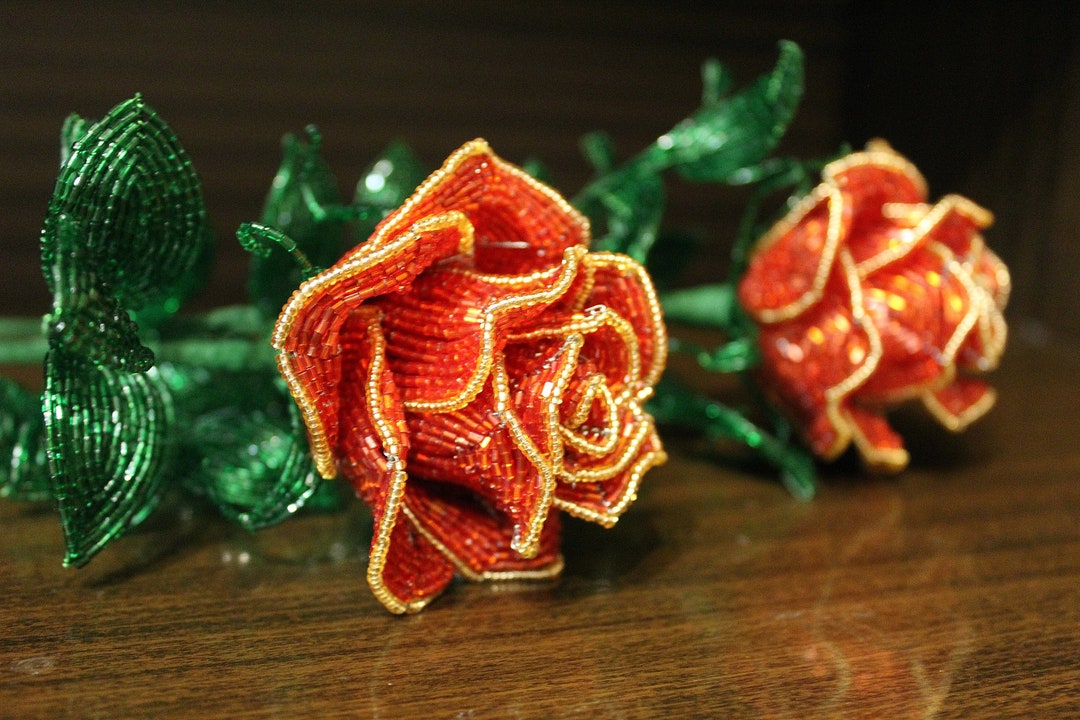 Red Rose, Beaded Red Rose, French Beaded Flower, Beaded Rose ...