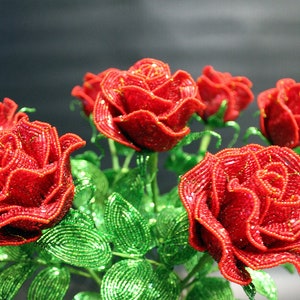 Beaded Flowers, Bouquet of Roses From Beads, Beaded Roses, Glass ...