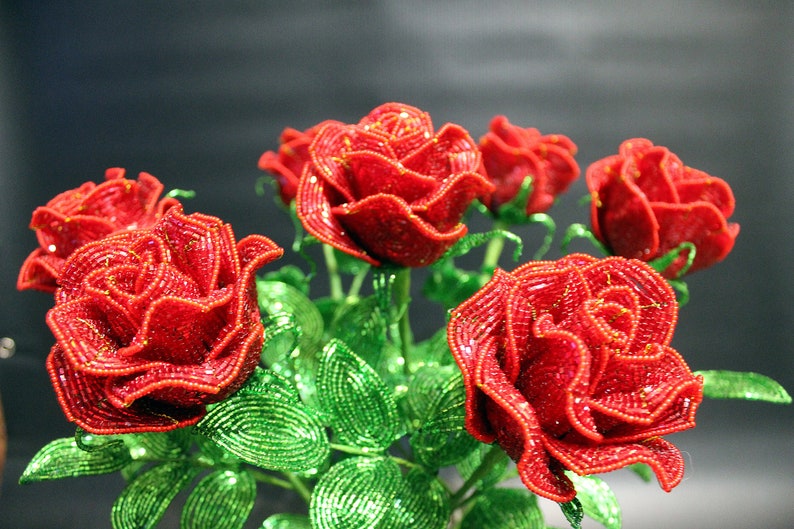 Beaded Flowers Bouquet of Roses From Beads Beaded Roses - Etsy