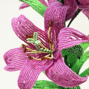 Pink Lily, French Beaded Flower, Beaded Lily, Lily Branch, Lily, Beaded ...