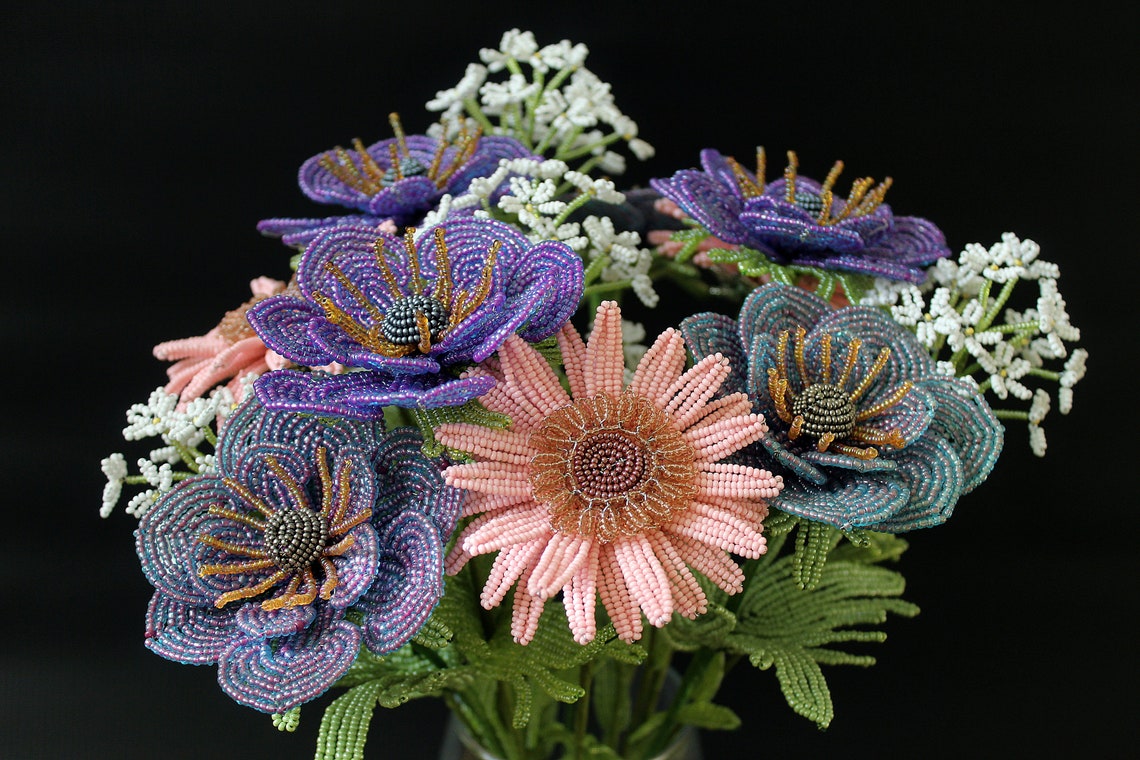 Beaded Flowers Beaded Bouquet French Beaded Flower Beaded - Etsy