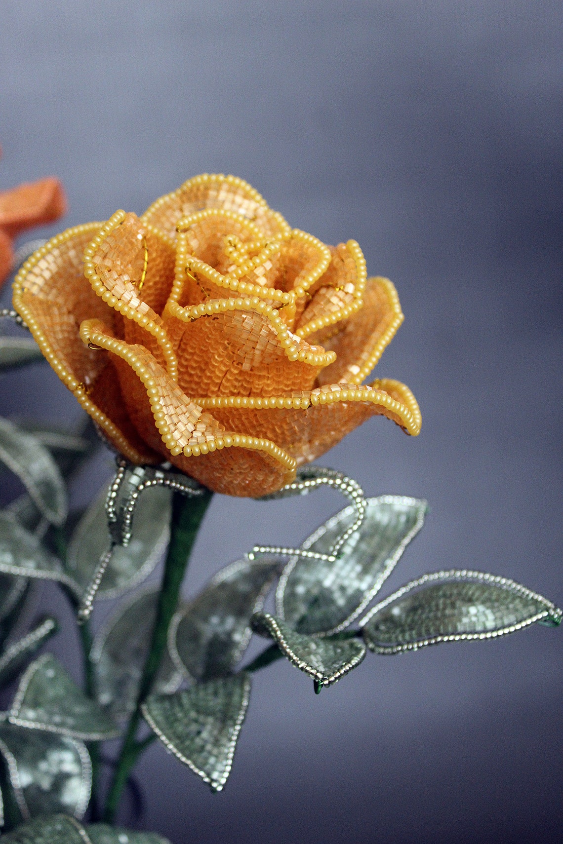 Beaded Rose Peach Rose Beaded Flower French Beaded Flower - Etsy