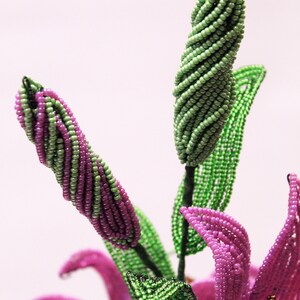 Pink Lily, French Beaded Flower, Beaded Lily, Lily Branch, Lily, Beaded ...
